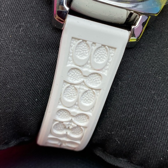 Coach | Jewelry | Coach Pink White Embossed Rubber Strap Watch 34mm ...